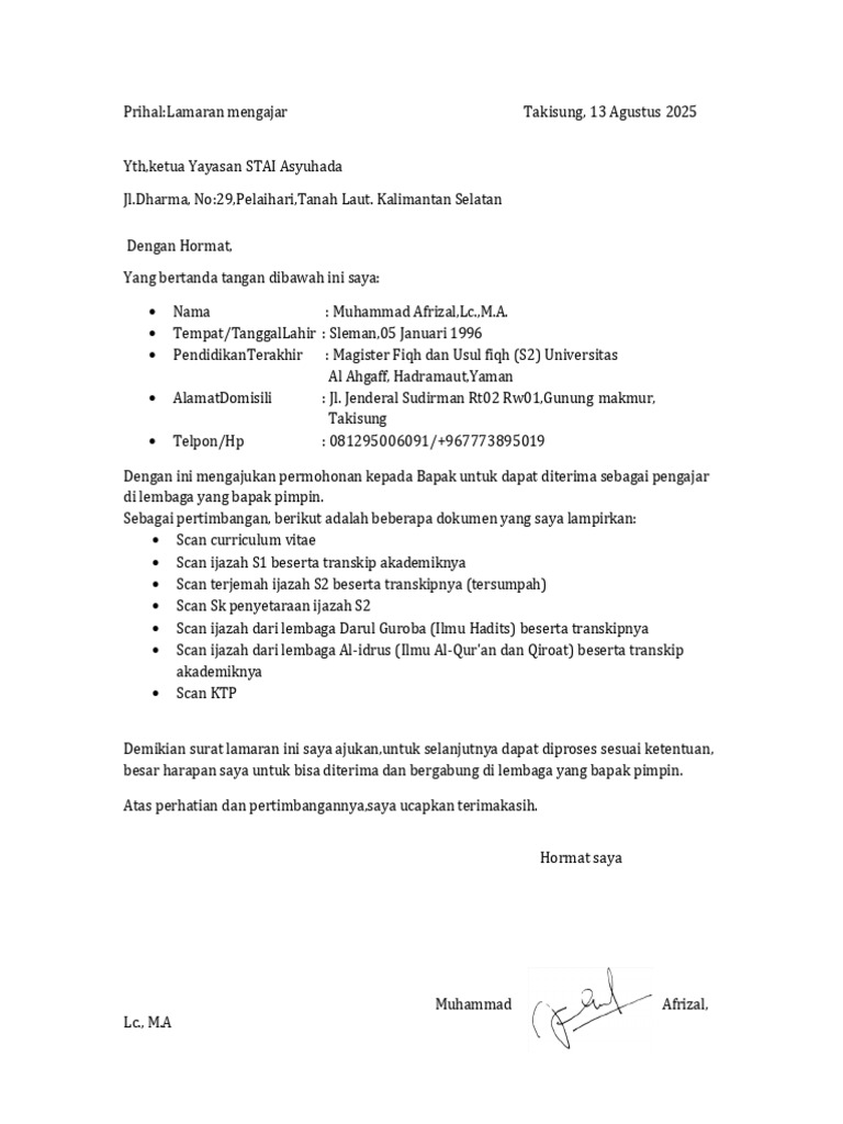 Contoh Surat Lamaran | PDF