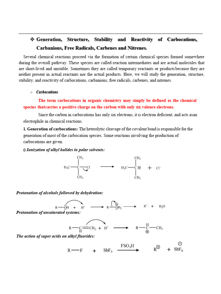 Reaction Intermediates in Organic Chemistry | PDF | Chemical Reactions ...
