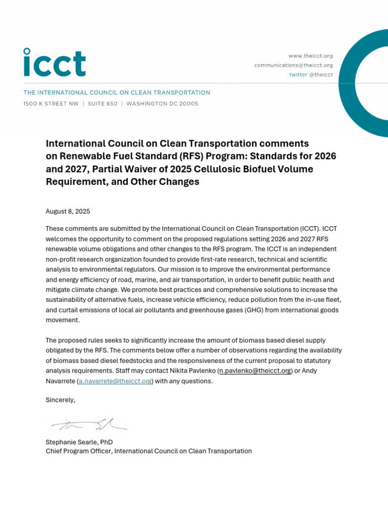 International Council on Clean Transportation comments on Renewable ...