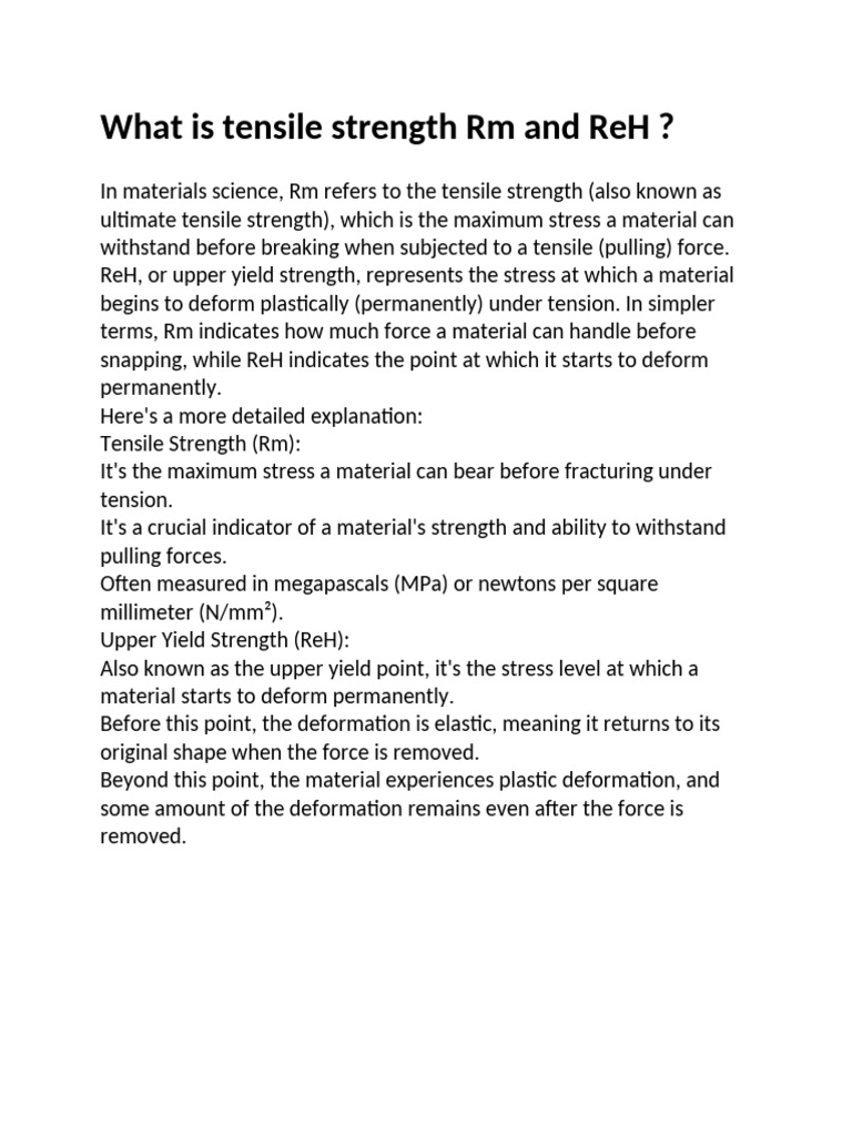 Understanding Rm and ReH in Tensile Strength | PDF