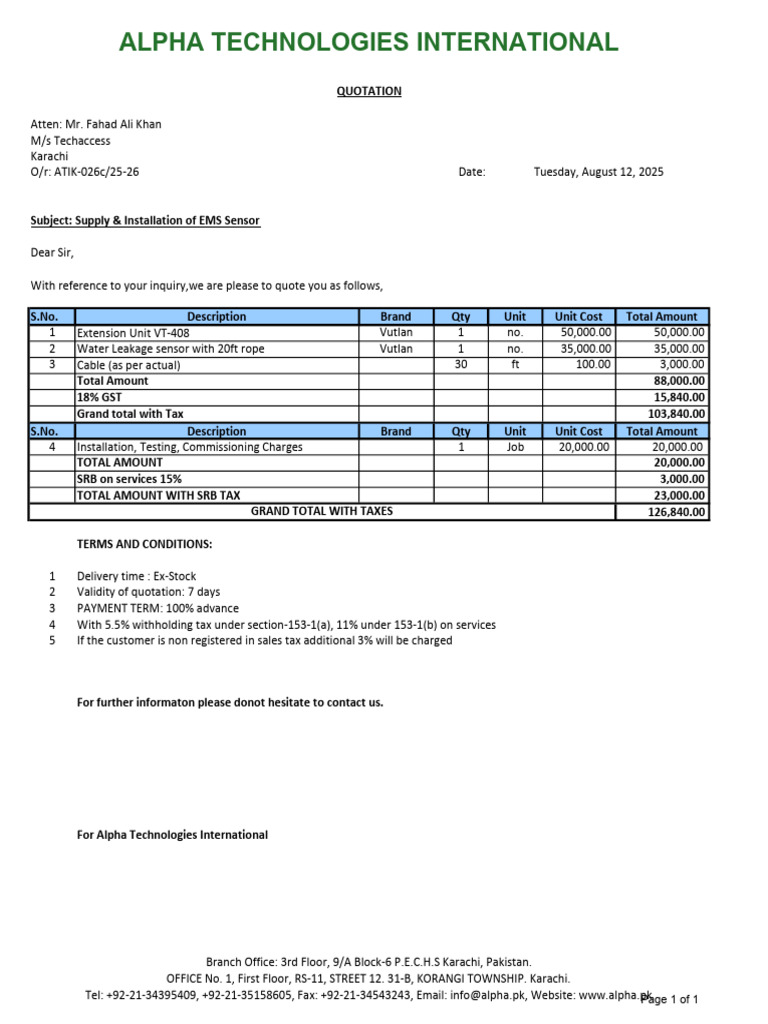 (Revised Cost) ATIK-026c Fahad Techaccess | PDF | Payments | Government Finances