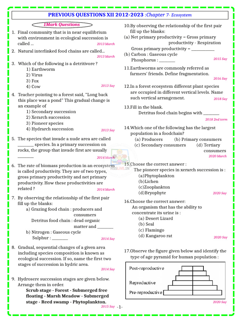 Ecosystem Exam Questions 2012-2023 | PDF | Food Web | Ecosystem
