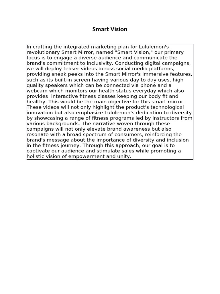 Lululemon Smart Vision Marketing Plan | PDF