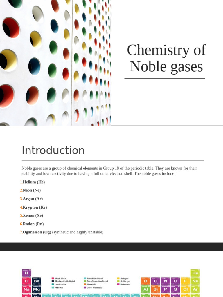 Chemistry and Properties of Noble Gases | PDF | Gases | Sets Of ...