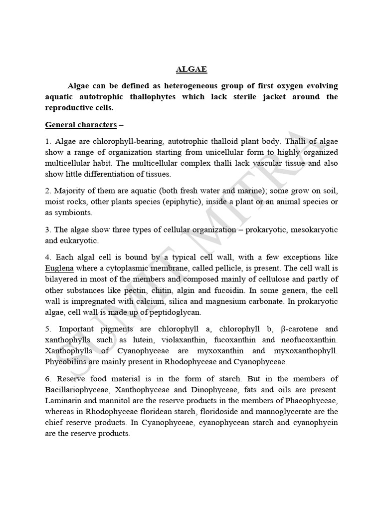 General Characteristics of Algae | PDF | Algae | Cell (Biology)