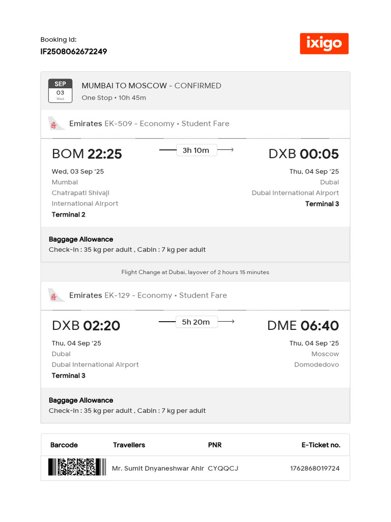 Eticket IF2508062672249 | PDF | Aviation
