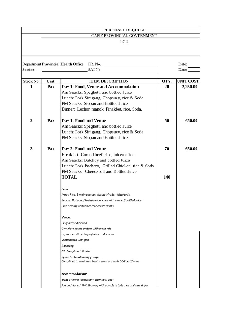 Government Purchase Request Form | PDF | Lunch | Food And Drink Preparation