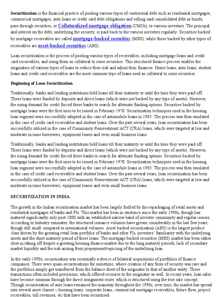 Securitization | PDF | Securitization | Mortgage Backed Security