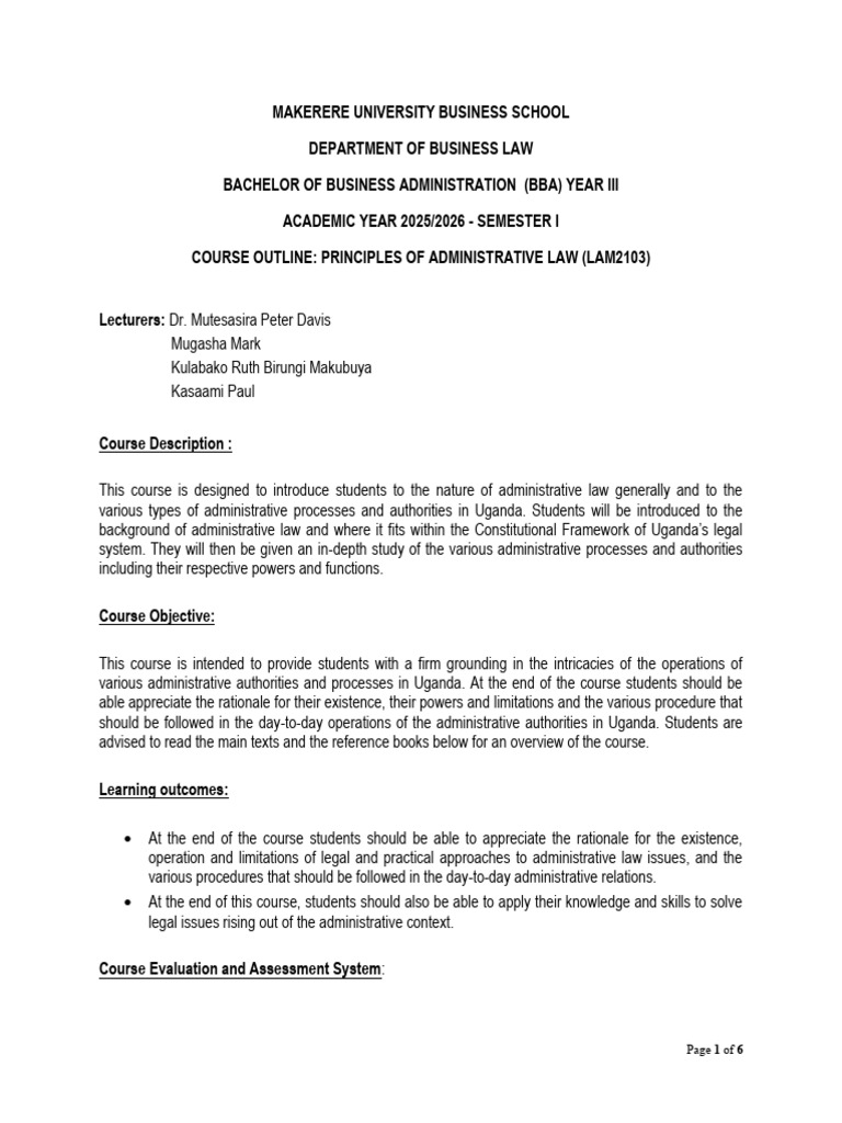 Principles of Administrative Law Course Outline | PDF | Administrative ...