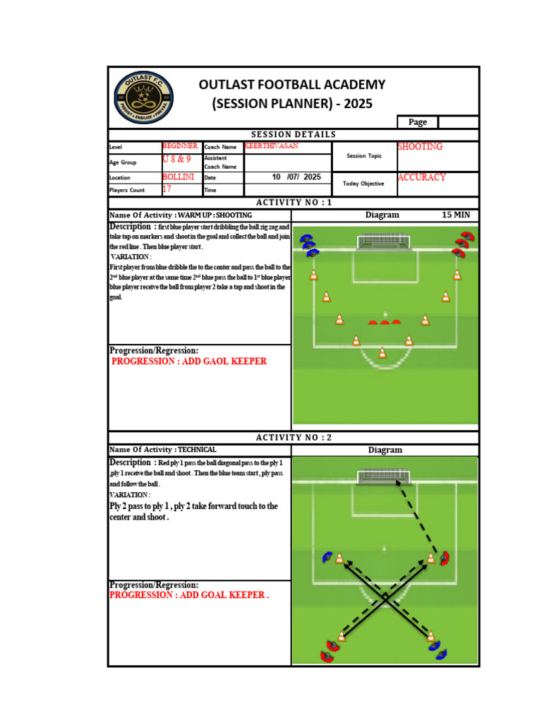 Beginner Shooting Session Plan | PDF | Association Football | Sport ...