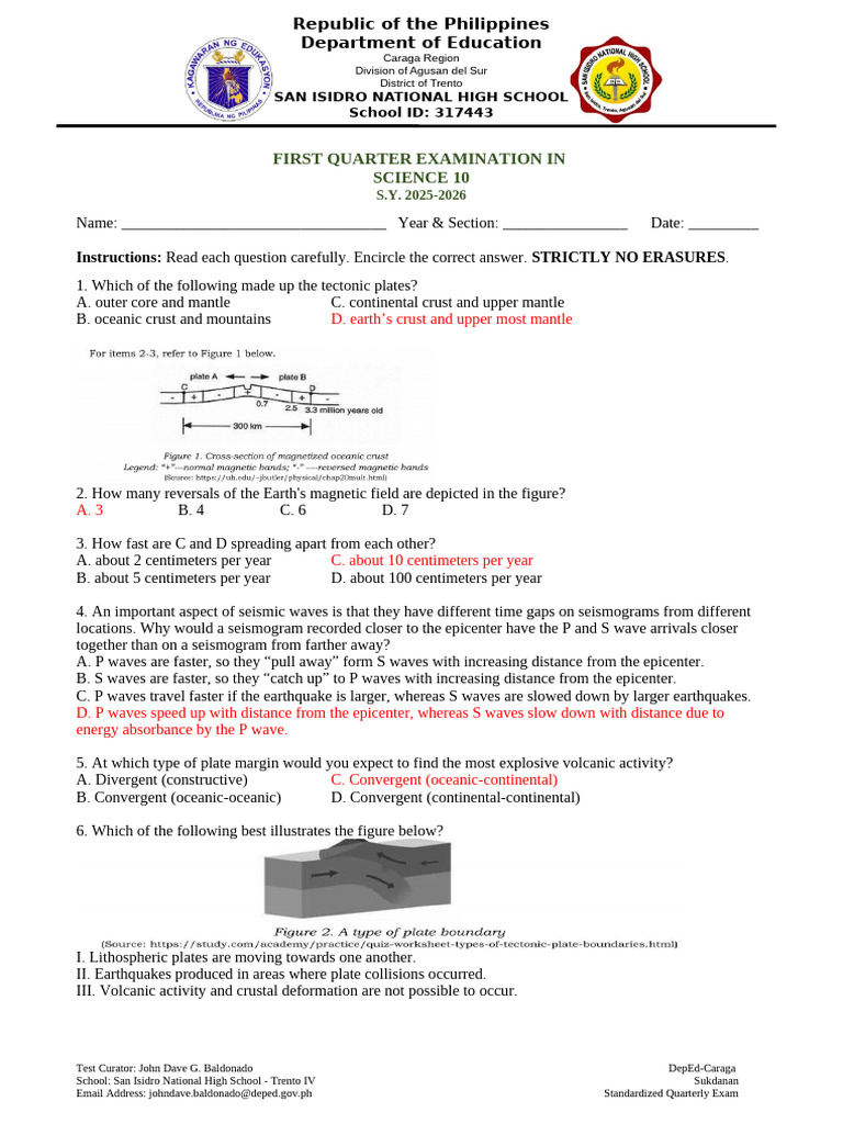 Science 10 First Quarter Exam Guide | PDF | Plate Tectonics | Earthquakes
