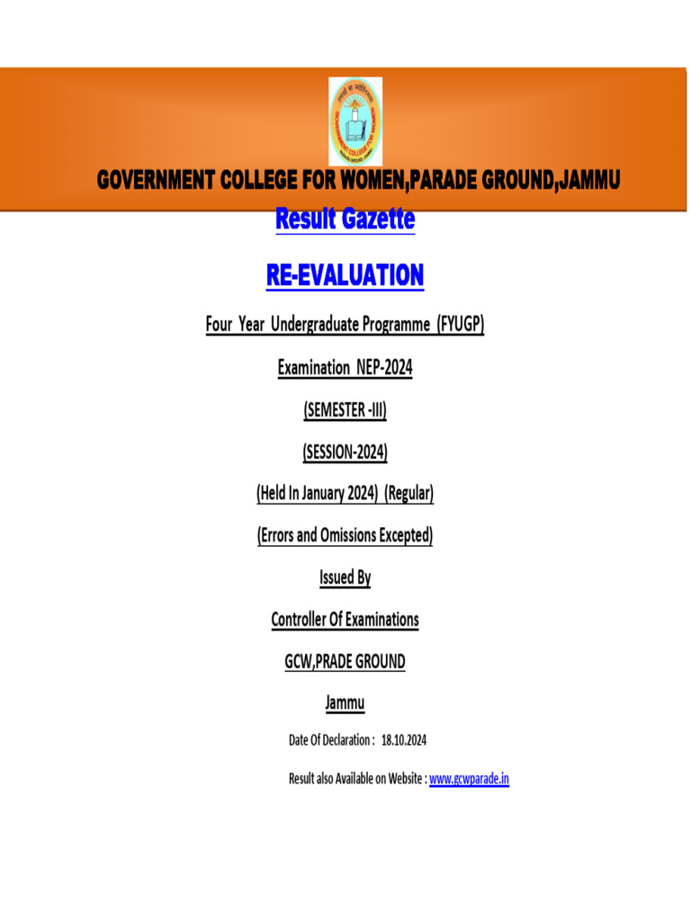 GCW Parade Ground 3rd Semester Results | PDF