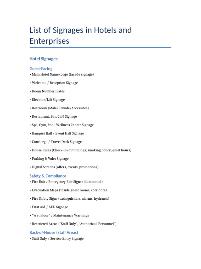 Signages Hotel Enterprise | PDF