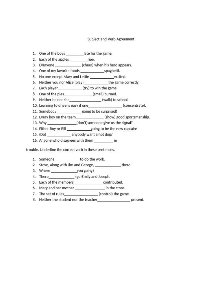 Subject-Verb Agreement Exercises | PDF | Chess | Chess Theory