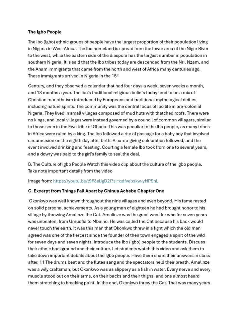 Igbo Life and Culture in Things Fall Apart | PDF | Igbo People