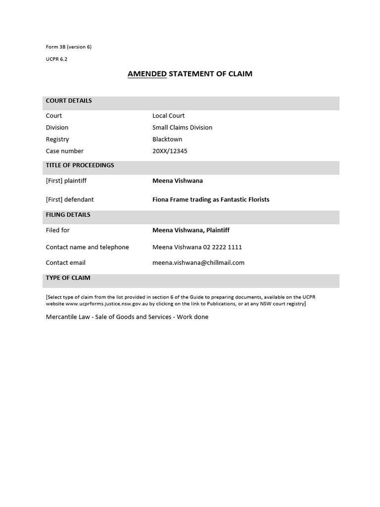 Amended Statement of Claim - NSW | PDF | Default Judgment | Legal Procedure
