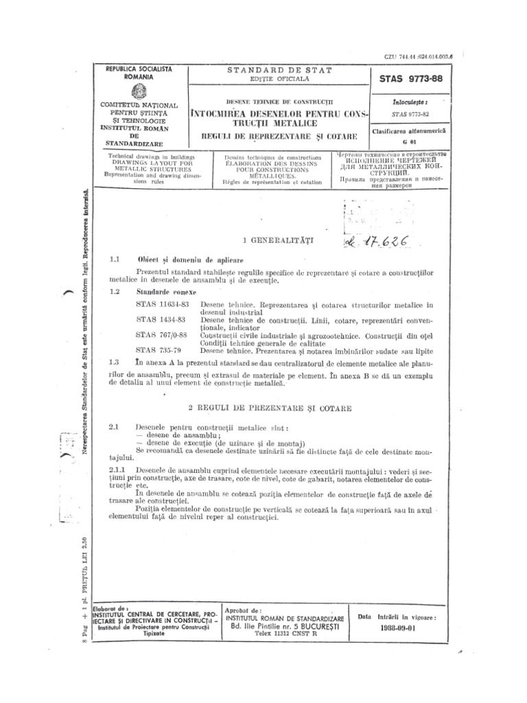 STAS 9773-88 - Desene Tehnice de Constructii. Intocmirea Desenelor ...