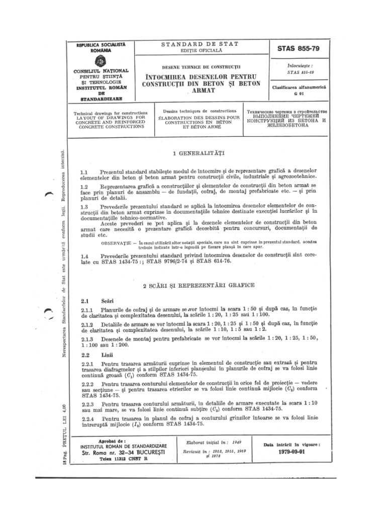 STAS 855-79 - Desene Tehnice de Constructii. Intocmirea Desenelor ...