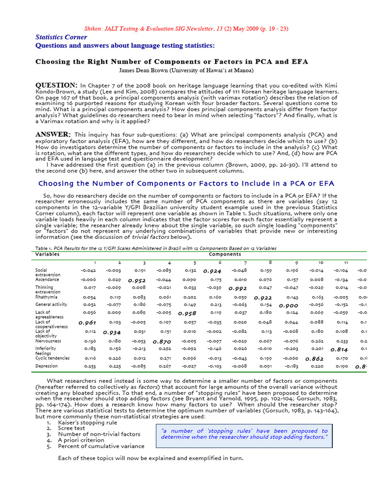 Selecting Factors in PCA and EFA | PDF | Principal Component Analysis ...