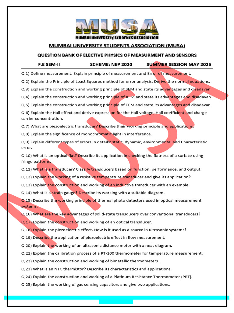 QB MUSA Elective Physics of Measurement and Sensor | PDF | Thermometer ...