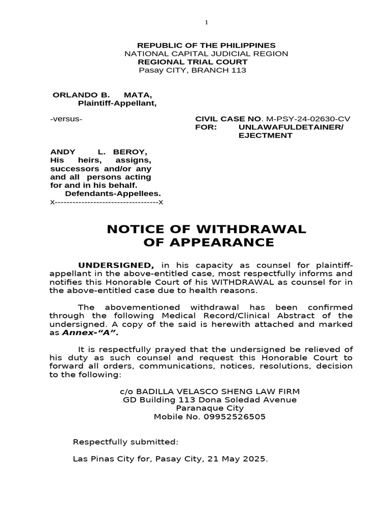 Notice of Withdrawal | PDF | Justice | Crime & Violence