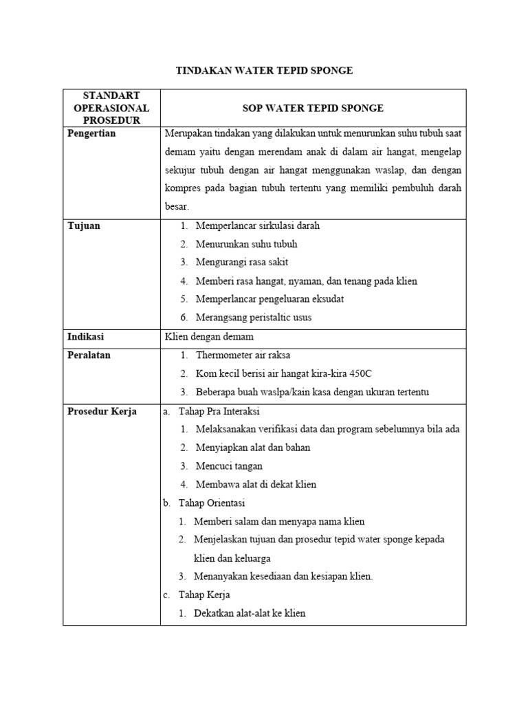 SOP WATER TEPID SPONGE | PDF