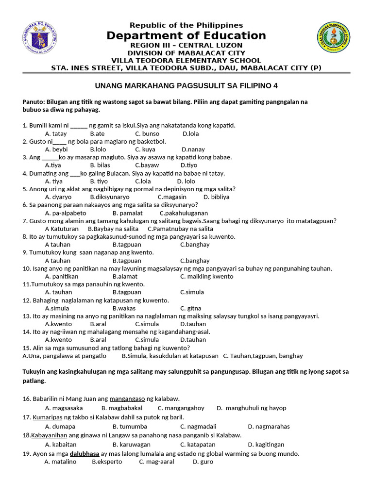 Filipino PT q1 | PDF