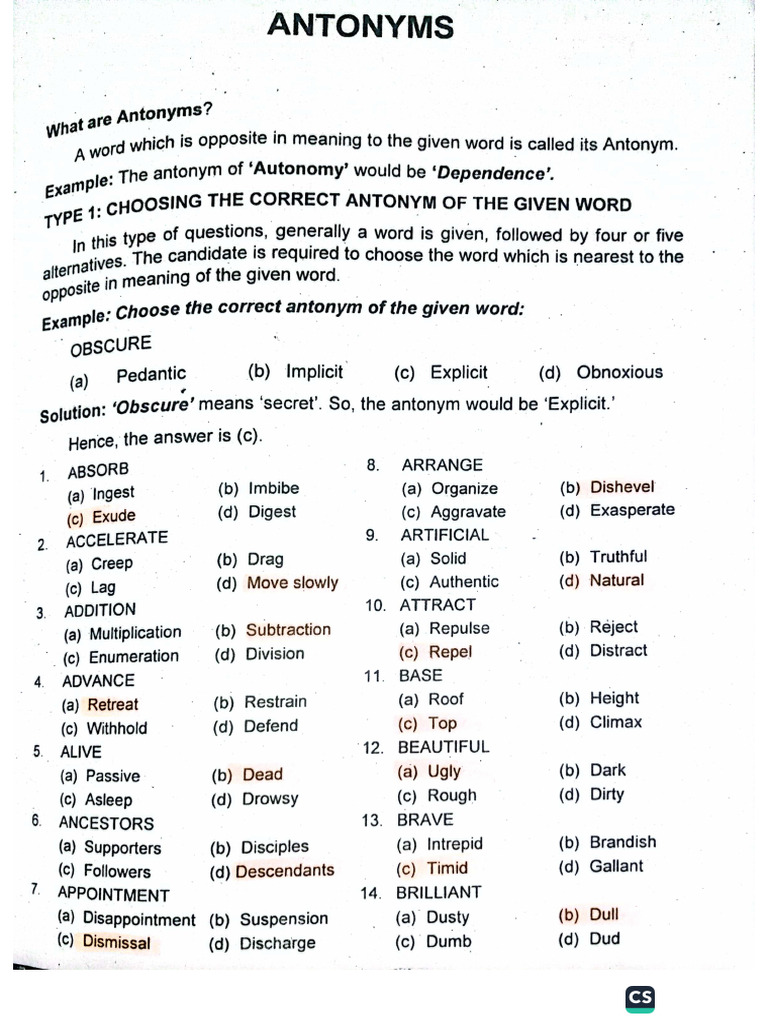 Antonyms (Bin Ashraf GK Academy) | PDF