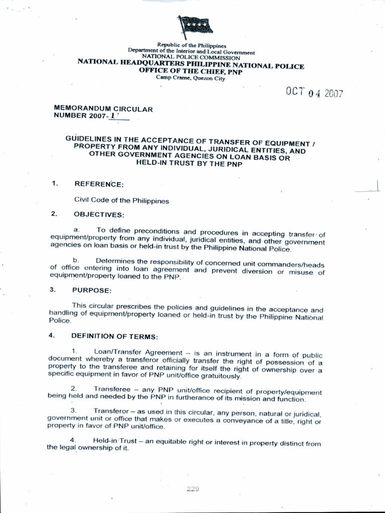 MC 2007 11 Guidelines in The Acceptance of Transfer of Equipment ...