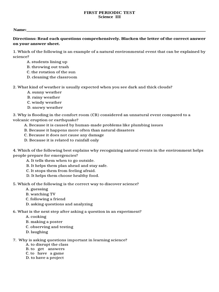 Grade 3 First Periodic Test Review | PDF | Question | Sentence ...