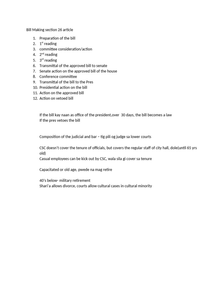 Bill Making Process and Legal Provisions | PDF