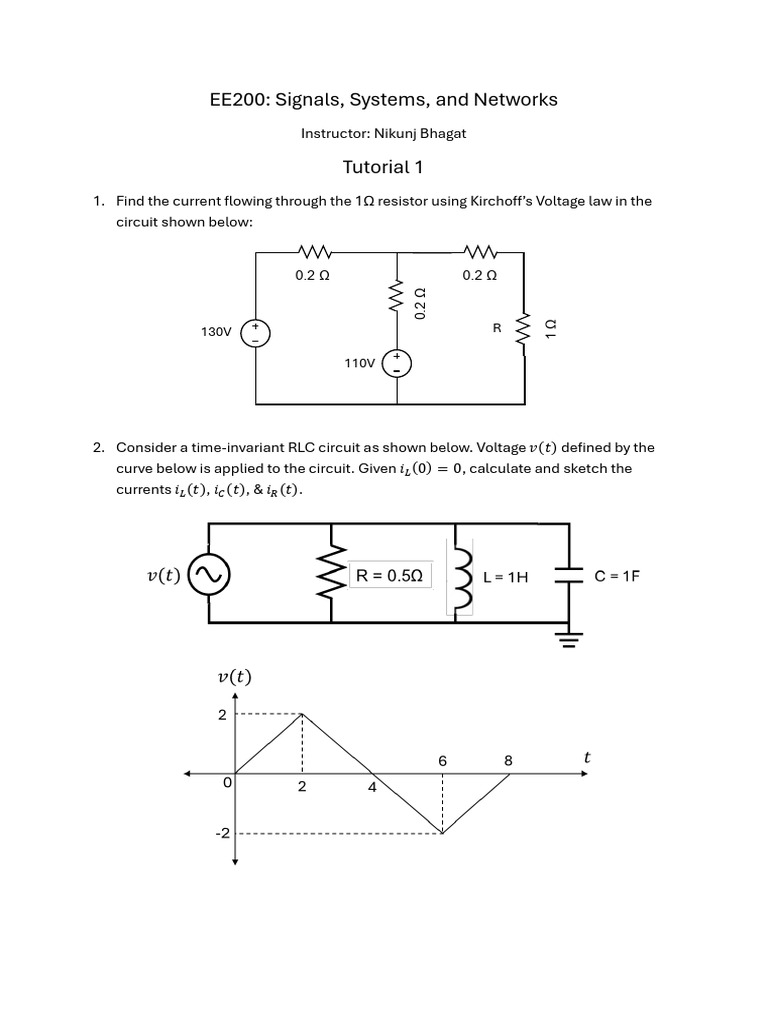 EE200 Signals and Systems Tutorial 1 | PDF