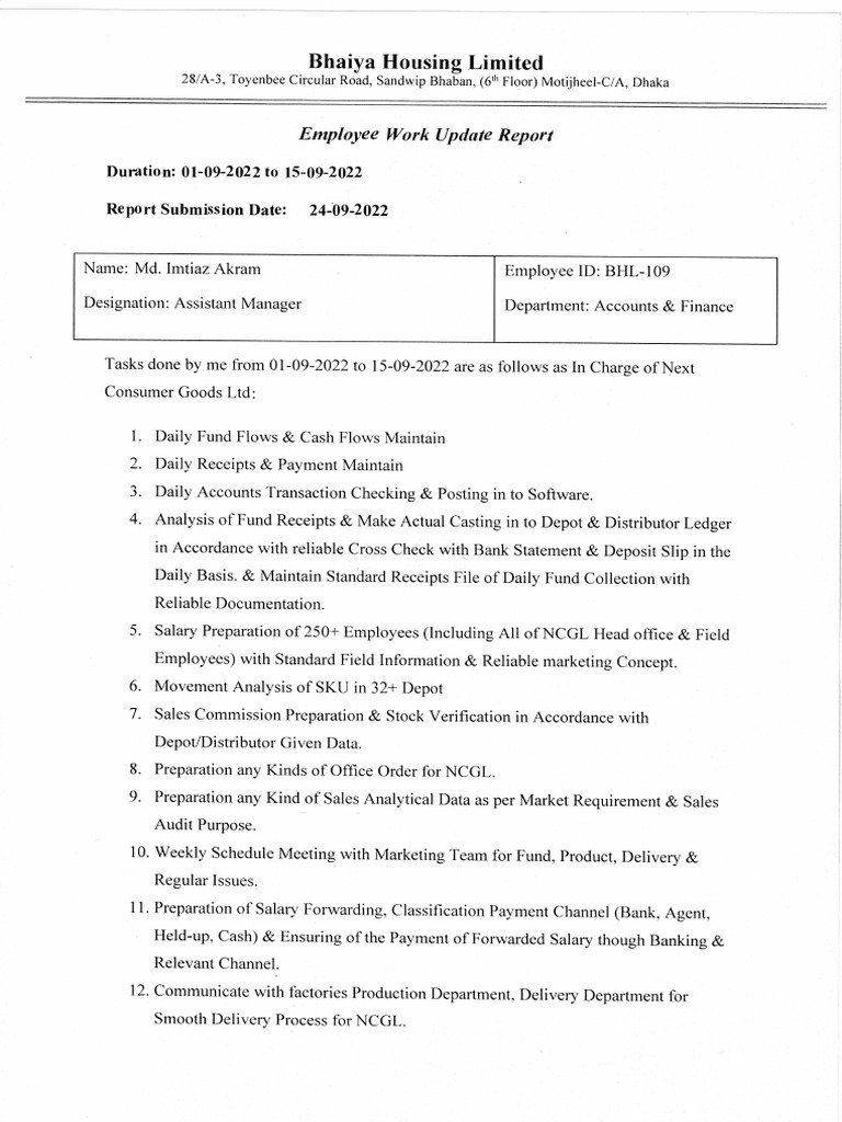 Employee Work Update Report: Sept 2022 | PDF | Banks | Receipt