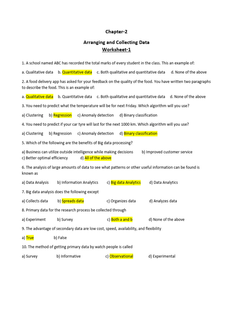 Chapter-2 Arranging and Collecting Data Worksheet-1 | PDF