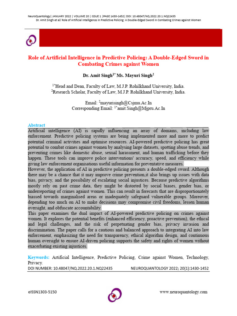 AI in Predictive Policing for Women's Safety | PDF | Intelligence (AI ...
