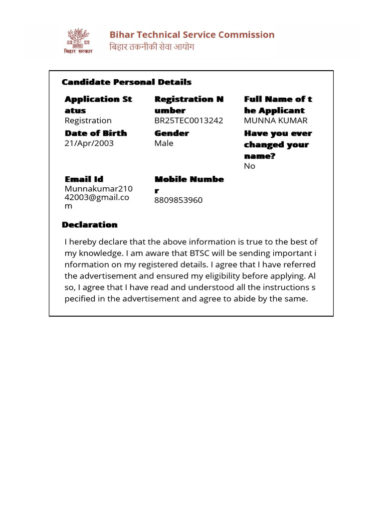 Candidate Personal Information Form | PDF