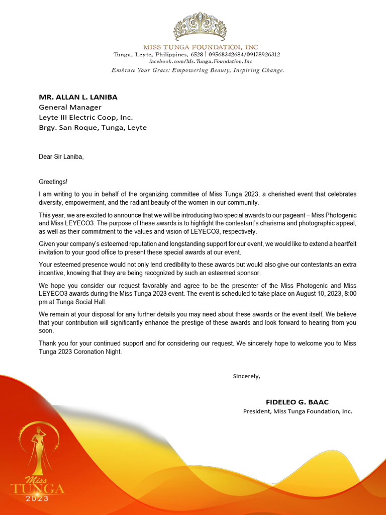 Miss Tunga Request Letter | PDF