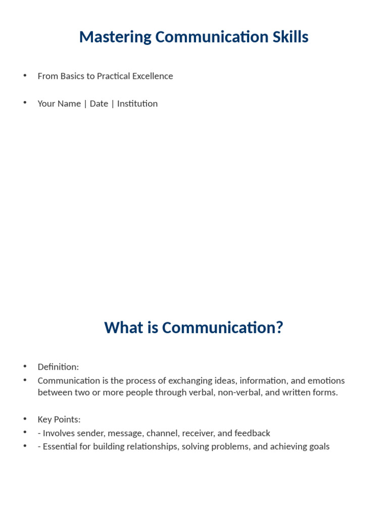 Communication Skills Presentation | PDF | Communication | Nonverbal ...