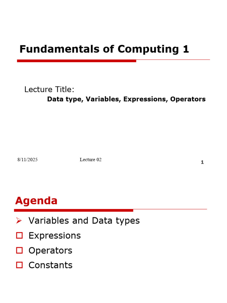 Lecture 02 Datatype, Variables, JOperators, Expressions | PDF | Integer (Computer Science ...