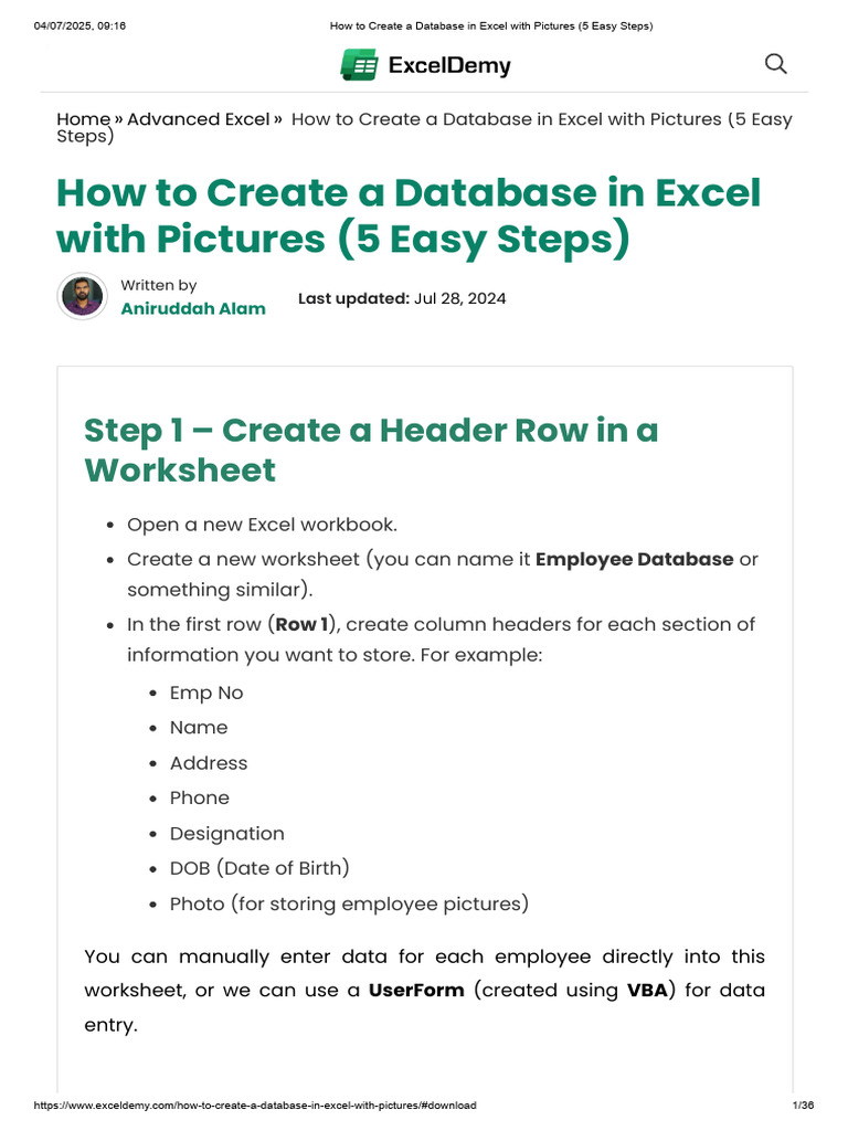 How To Create A Database in Excel With Pictures (5 Easy Steps) | PDF ...