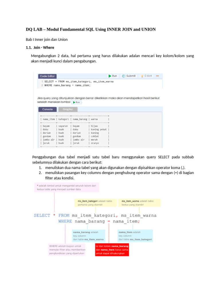 DQ Lab - Fundamental SQL Using Inner Join and Union | PDF