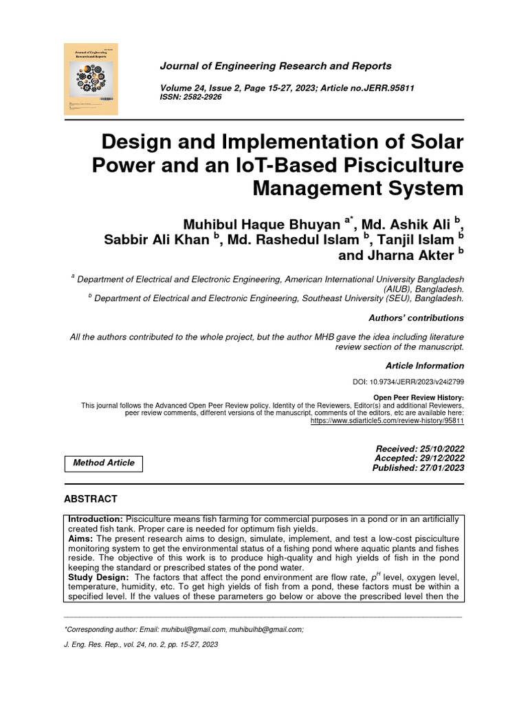Design and Implementation of Solar Power | PDF | Internet Of Things | Water