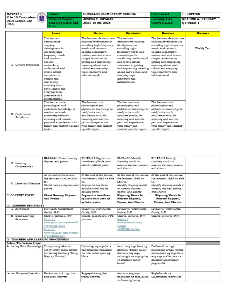 Edited q1 Week1 Reading & Literacy | PDF