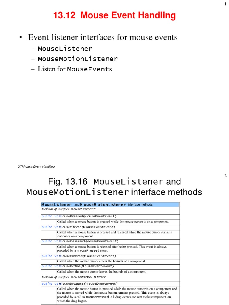 Handling Mouse Events Using Adapter Classes Pdf Button Computing