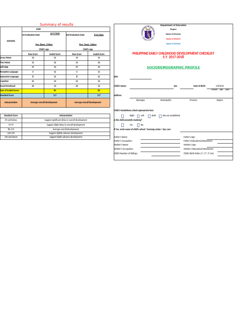 ECCD Checklist Score Interpretation | PDF | Verb | Linguistics
