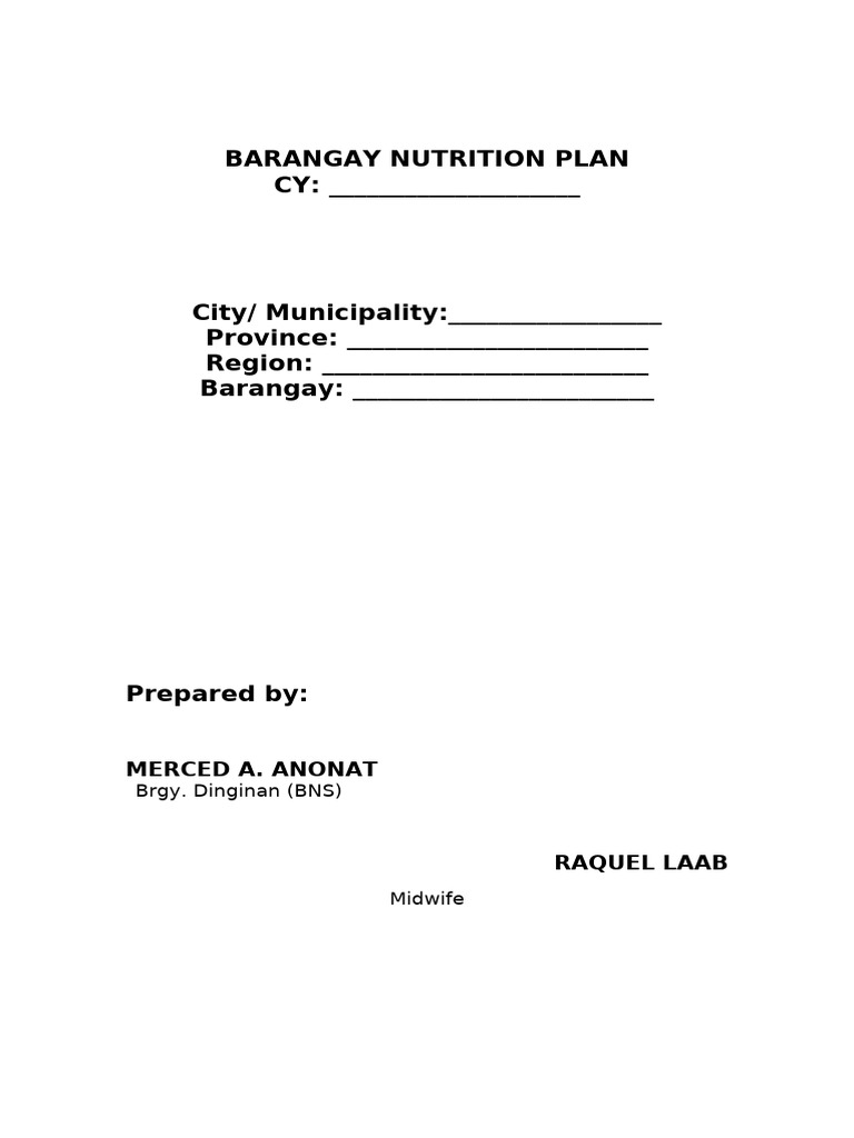 Sample Barangay Nutrition Action Plan | PDF