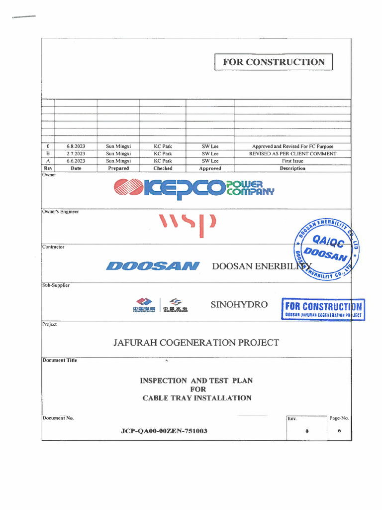 ITP for Cable Tray Installation | PDF