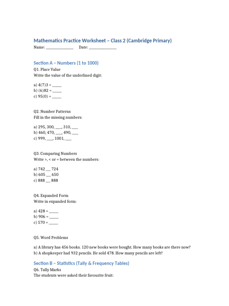 Grade 2 Math Practice Worksheet | PDF
