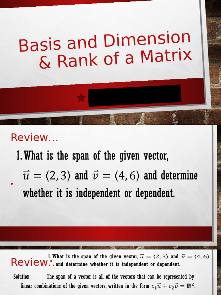 Matrix Basis, Dimension, and Rank Guide | PDF