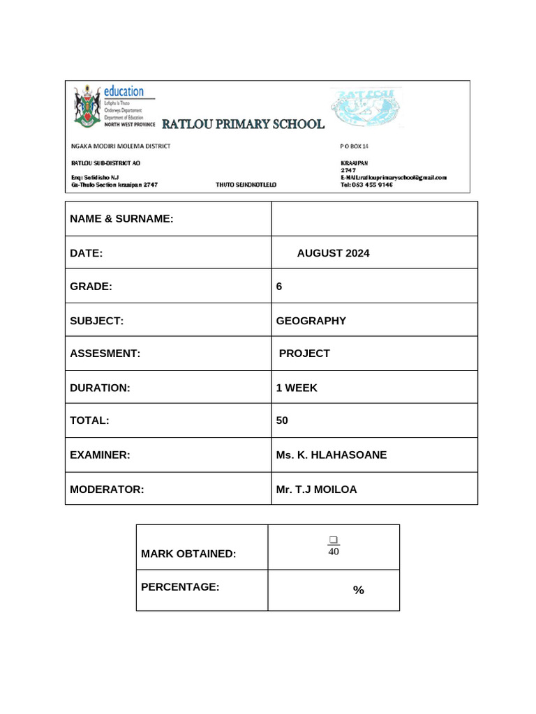 TERM 3 GRADE 6 GEOGRAPHY BASELINE ASSESSMENT (AutoRecovered) | PDF ...